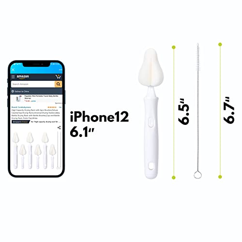 Carebabymore 8 Pcs Sponge Nipple Bottle Brushes, Baby Bottle Brush with 3 Pcs Nipple Cleaner, 3 Pcs Replacement Heads and 2 Pcs Straw Brushes, White