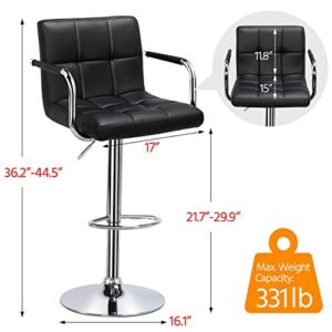 Yaheetech 3-Piece Bar Table Set, Round Bar Table and PU Leather Adjustable Swivel Chairs, Modern Counter Height Table Set with 2 Bar Stool for Kitchen, Black