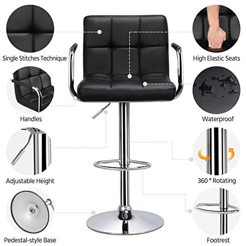 Yaheetech 3-Piece Bar Table Set, Round Bar Table and PU Leather Adjustable Swivel Chairs, Modern Counter Height Table Set with 2 Bar Stool for Kitchen, Black