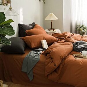 couturebridal full size duvet cover burnt orange duvet cover set caramel pumpkin rust bedding set 3 pieces soft microfiber minimalist style solid color comforter cover with zipper ties for men women