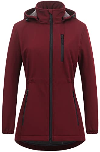 Chrisuno Women's Windproof Thermal Softshell Cycling Running Winter Jacket Biking Cold Weather Raincoat Burgundy S