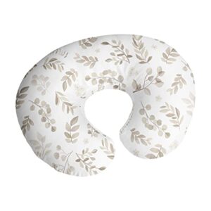 sweet jojo designs floral leaf nursing pillow cover breastfeeding pillowcase for newborn infant bottle breast feeding pillow not included ivory beige taupe gender neutral boho bohemian botanical leaf