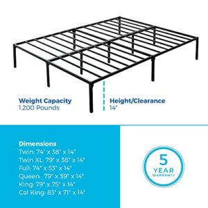 Linenspa 14” Heavy Duty Metal Platform Bed Frame – Queen Bed Frame – No Box Spring Needed – Underbed Storage