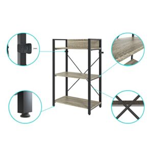 UMESONG 3-Tier Rustic Bookcase Industrial Shelves Wood and Metal Bookshelf Vintage Standing Shelf Open Shelving Unit for Living Room, Bedroom, Office, Kitchen (Grey)