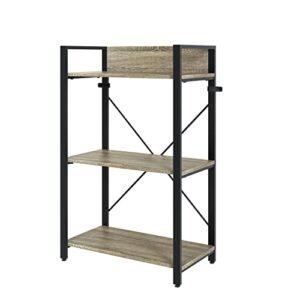 UMESONG 3-Tier Rustic Bookcase Industrial Shelves Wood and Metal Bookshelf Vintage Standing Shelf Open Shelving Unit for Living Room, Bedroom, Office, Kitchen (Grey)