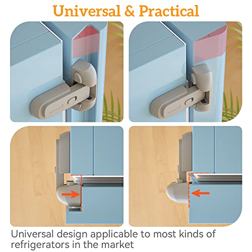 SAFELON 2 Pcs Baby Safety Fridge lock, Child Proof Refrigerator Freezer Door Lock, Protect Refrigerators With Damaged Sealing Strips (Grey)