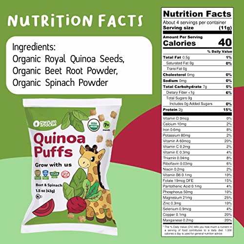 Awsum Snacks Variety Baby Puffs - Happy Healthy Baby Snack - Natural Plant Based Puffed Snacks - Certified USDA Organic Kosher Non GMO Gluten Free Vegan - No Added Sugar - Non-Allergy (12 1.5oz bags)