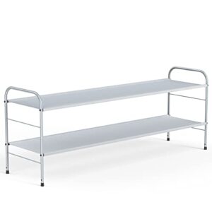 Coonoor 2-Tier Long Shoe Rack Storage for Wide Shoe Shelf Organizer,Silver