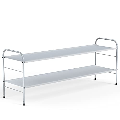 Coonoor 2-Tier Long Shoe Rack Storage for Wide Shoe Shelf Organizer,Silver