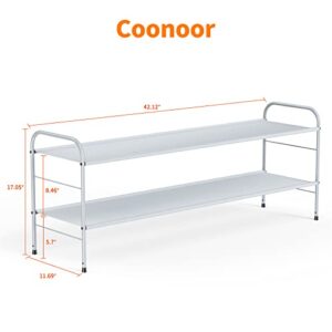 Coonoor 2-Tier Long Shoe Rack Storage for Wide Shoe Shelf Organizer,Silver