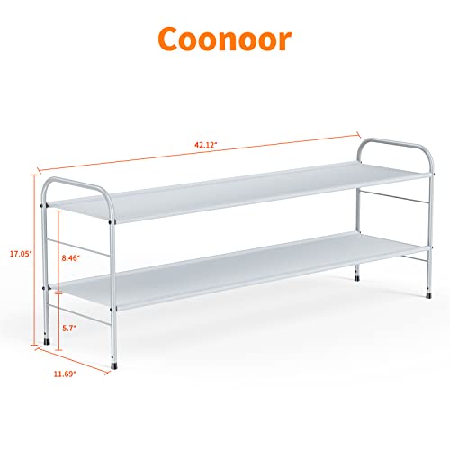 Coonoor 2-Tier Long Shoe Rack Storage for Wide Shoe Shelf Organizer,Silver