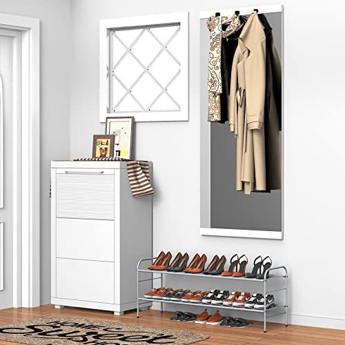 Coonoor 2-Tier Long Shoe Rack Storage for Wide Shoe Shelf Organizer,Silver