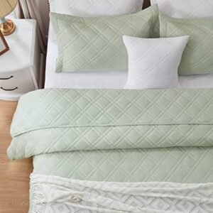 COZYART Sage Green Quilt Set Full/Queen Size, Bedspread Quilt Sets Soft Lightweight Quilted Coverlet Bedding Sets for All Season, 3 Pieces, 1 Quilt 2 Pillow Shams