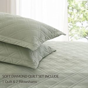 COZYART Sage Green Quilt Set Full/Queen Size, Bedspread Quilt Sets Soft Lightweight Quilted Coverlet Bedding Sets for All Season, 3 Pieces, 1 Quilt 2 Pillow Shams