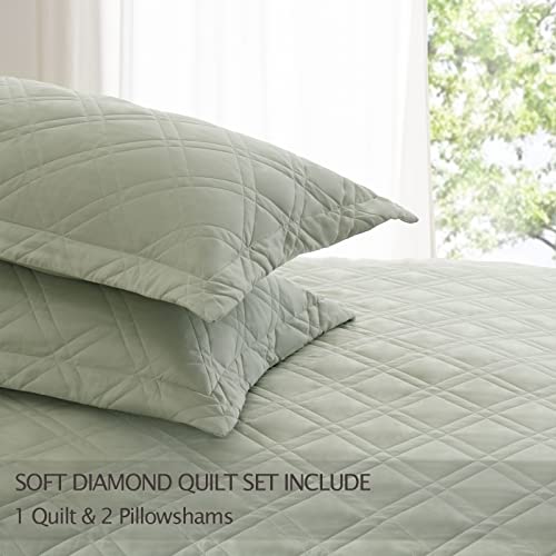 COZYART Sage Green Quilt Set Full/Queen Size, Bedspread Quilt Sets Soft Lightweight Quilted Coverlet Bedding Sets for All Season, 3 Pieces, 1 Quilt 2 Pillow Shams