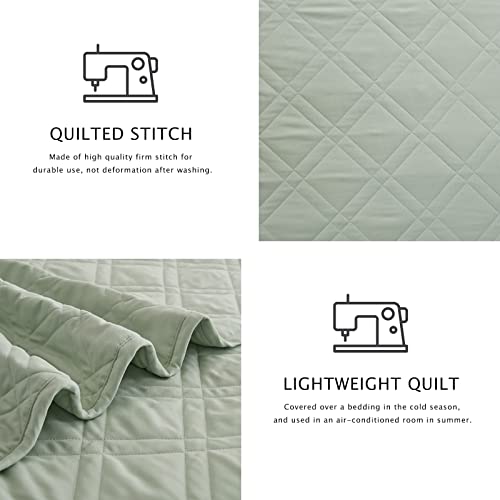 COZYART Sage Green Quilt Set Full/Queen Size, Bedspread Quilt Sets Soft Lightweight Quilted Coverlet Bedding Sets for All Season, 3 Pieces, 1 Quilt 2 Pillow Shams