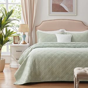 COZYART Sage Green Quilt Set Full/Queen Size, Bedspread Quilt Sets Soft Lightweight Quilted Coverlet Bedding Sets for All Season, 3 Pieces, 1 Quilt 2 Pillow Shams