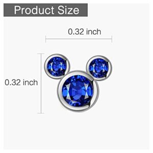 Dazlily Mouse Shape Stud Earrings 925 Sterling Silver Stud Earrings with Sparkling Cubic Zirconia Cute Studs Earring for Women Girls Jewelry Gifts (Mouse Dark Blue)