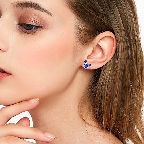 Dazlily Mouse Shape Stud Earrings 925 Sterling Silver Stud Earrings with Sparkling Cubic Zirconia Cute Studs Earring for Women Girls Jewelry Gifts (Mouse Dark Blue)