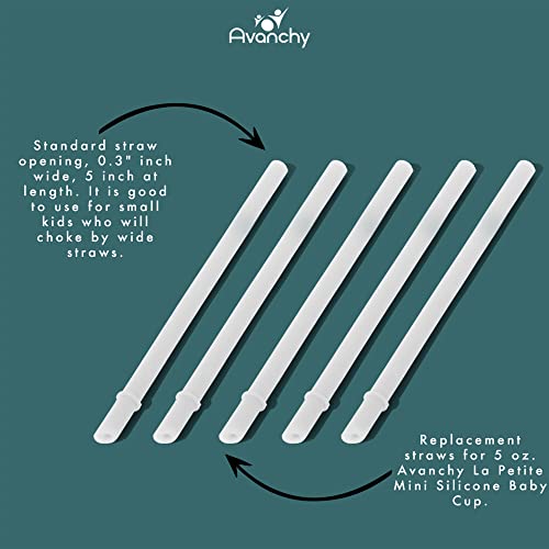 Avanchy Reusable Silicone Straws for Toddlers & Kids - 5 pcs Flexible Short Drink 5" Straws, BPA free, Baby Cup-Flexible Safe Fun Cute Thin for Chewing with Bendable Brush (Gray)