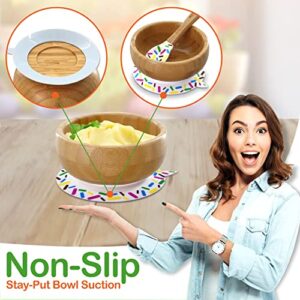 Baby Bamboo Dinnerware Set - 3 Partition Wooden Toddler Plate, Bowl, Cup & Spoon w/ Silicone Suction Base for Stay Put Feeding, BPA-Free, Hypoallergenic, For Children Aged 4-72 Mo. (Sparkle)