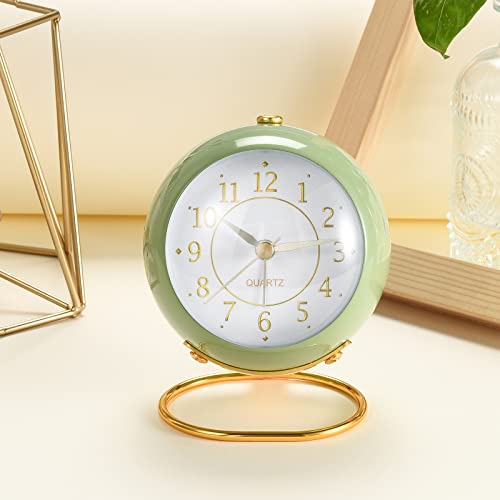 Tetino Analog Alarm Clocks,Retro Backlight Cute Simple Design Small Desk Clock with Night Light,Silent Non-Ticking,Battery Powered,for Kids,Bedroom,Travel,Kitchen,Bedside Desktop.(Green)