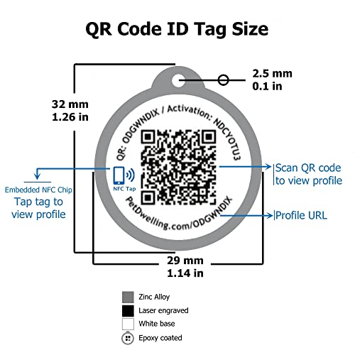 Pet Dwelling Cool Symbol NFC - QR Code Pet ID Tag for Dogs and Cats Link to Online Pet Profile, and Instant Email Alert with Tag Scanned Location