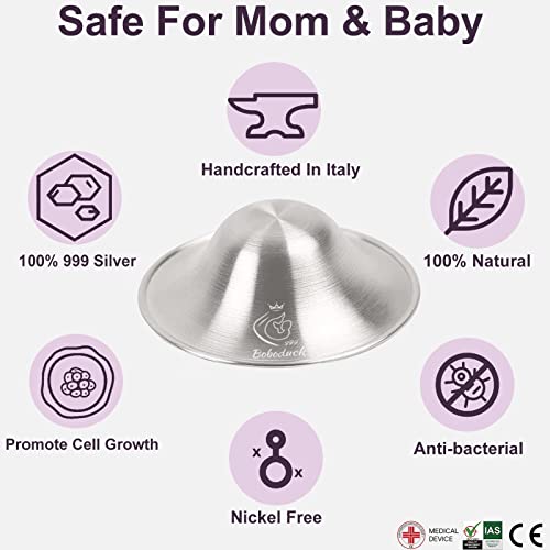 Boboduck Nipple Shields for Nursing Newborn - Large Size 999 Silver Nursing Cups Soothe Nursing Nipple, BreastfeedingEssentials Nipple Cover, Nipple Guards Protector for Breastfeeding