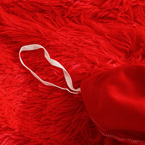 Red Fluffy Comforter Cover Shaggy Plush Set,Ultra Soft Faux Fur Duvet Cover Bedding Sets Queen 3 Pieces with Pillow Cases, red Fuzzy Bed Set Zipper Closure (Red, Queen)