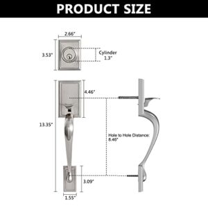 MIRUO Front Door Handle Set Double Door Handle Set with Dummy Heavy Duty Double Door Lock Set, with Single Cylinder Deadbolt and Lever Handle, Compatible with Right & Left Handed Doors (Satin Nickel)