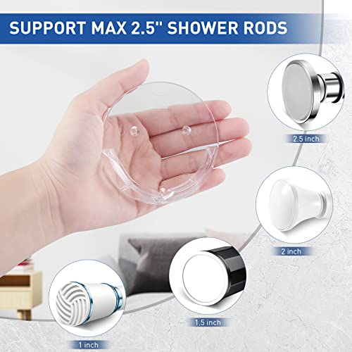 Shower Curtain Rod Holder for Wall – Adhesive Bathroom Tension Rod Retainer with Wide Bracket Include Strong Tapes for No Drilling Quick Mount and 304 Screws for Permanent Installation (Gloss Clear)