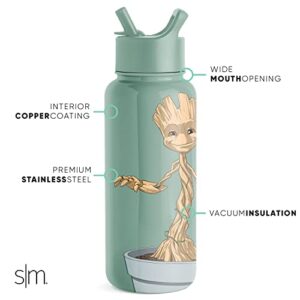 Simple Modern Marvel Water Bottle with Straw Lid Vacuum Insulated Stainless Steel Metal Thermos | Reusable Leak Proof Flask for Gym | Summit Collection | 32oz Guardian's of the Galaxy Child Groot