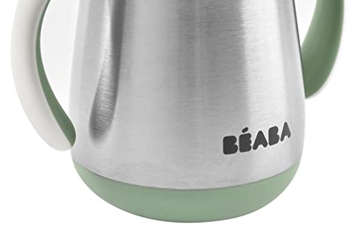 Beaba Stainless Steel Sippy Cup, Straw Sippy Cup with Handles, Toddler Sippy Cups, Baby Sippy Cup, Insulated Cup, Insulated Cup, 8+ mths, 8.5 oz, Sage