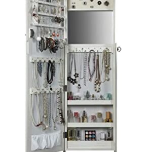 Abington Lane Standing Jewelry Armoire - Lockable Cabinet Organizer Jewelry Storage with Full Length Mirror and LED Lights (Antique White)