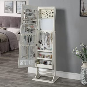 Abington Lane Standing Jewelry Armoire - Lockable Cabinet Organizer Jewelry Storage with Full Length Mirror and LED Lights (Antique White)