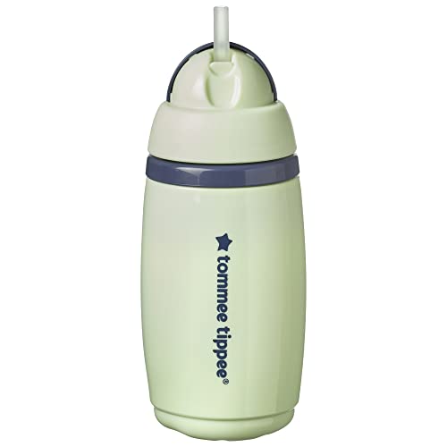 Tommee Tippee Superstar Straw Insulated Sippy Cup for Toddlers, INTELLIVALVE 100% Leak-Proof & Shake-Proof | Antimicrobial Technology (9oz, 12+ Months, 1 Count), Green