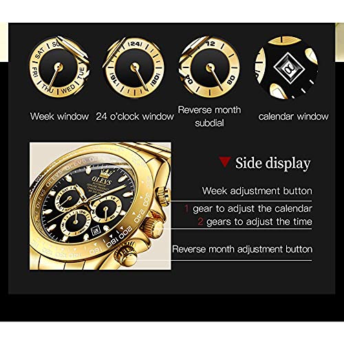 OLEVS Men's Black Gold Watches Automatic Mechanical Self Winding Stainless Steel Bezel Luminous Waterproof Luxury Dress Wrist Watches