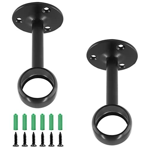 Seimneire 2pcs 1-Inch Ceiling Mount Curtain Rod Bracket, Shower Curtain Rod Holder Pipe Flange Socket, Closet Pole End Supports Socket, Stainless Steel Matte Black