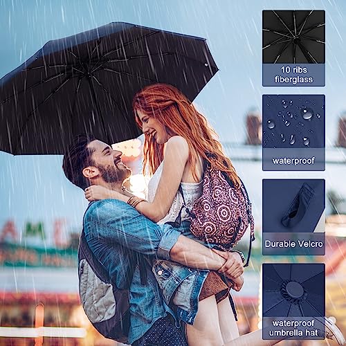 DOFOWOT Folding Umbrella UPF 50+ UV,Windproof umbrellas 10 Ribs Fibreglass, Travel Compact Umbrella UV Protection, Automatic Open & Close Umbrella for Men Women (Royal blue, 10 Ribs)