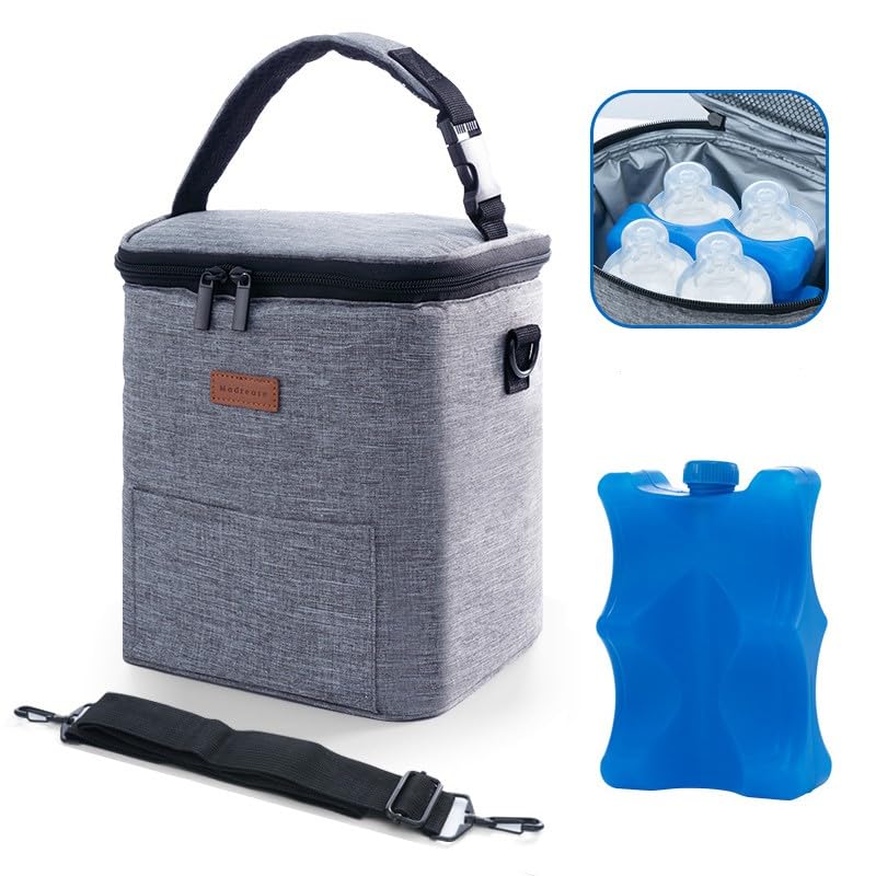 Madrease Premium Breastmilk Cooler Bag - Fits 6 Bottles with Ice Pack, 2 Milk Storage Bags, Reusable Freezer Bag - Ideal for Travel & Gifting