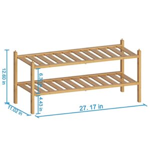 VERTORGAN Shoe Rack, 2 Tier Bamboo Stackable Shoe Shelf Storage Organizer for Entryway, Hallway, Closet and Living Room (Natural)