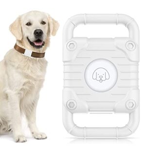 airtag dog collar holder, silicone apple airtag holder for dog collar, waterproof protective air tag holder case compatible with cat dog collars loop & backpack accessories - white