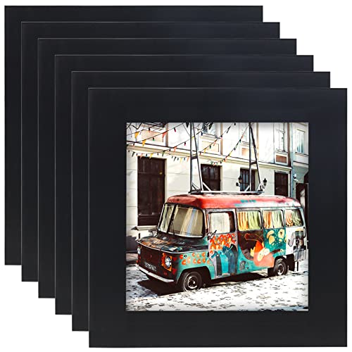 5x5 Black Picture Frames Square Classic Natural Wood 6 Pack for Wall Mounting and Tabletop Display