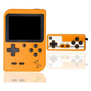 anyando handheld game console, portable retro video game console with 500 classical fc games, 3.0-inches color screen, 1020mah rechargeable battery support for connecting tv and two players(orange)