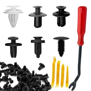 grafken 100pcs car retainer clips & fastener remover, quality nylon push rivets - splash shield clips 6 most popular sizes & applications for honda toyota gm ford, m