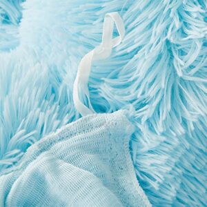 Fluffy Blue Comforter Cover Set Queen - Ultra Soft Plush Blue Bedding Sets 3 Pieces (1 Faux Fur Duvet Cover + 2 Faux Fur Pillow case) Blue Bed Set Queen (Blue, Queen)