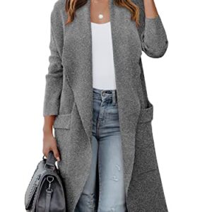 ANRABESS Women's 2023 Fall Casual Long Sleeve Draped Open Front Knit Pockets Long Cardigan Jackets Sweater Comfy Trendy Outfits Coat 580shenhuahui-S Gray