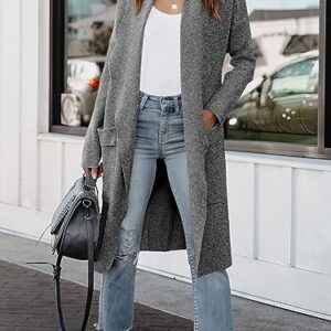 ANRABESS Women's 2023 Fall Casual Long Sleeve Draped Open Front Knit Pockets Long Cardigan Jackets Sweater Comfy Trendy Outfits Coat 580shenhuahui-S Gray