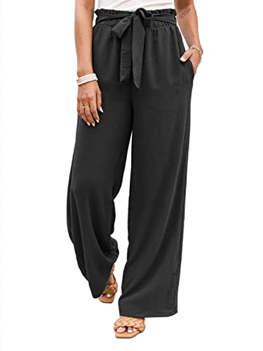 NIMIN High Waisted Wide Leg Pants for Women Comfy Dress Pants Loose Business Casual Pants Flowy Summer Beach Pants with Pockets Balck Large Black