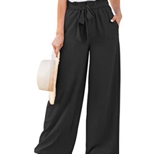 NIMIN High Waisted Wide Leg Pants for Women Comfy Dress Pants Loose Business Casual Pants Flowy Summer Beach Pants with Pockets Balck Large Black